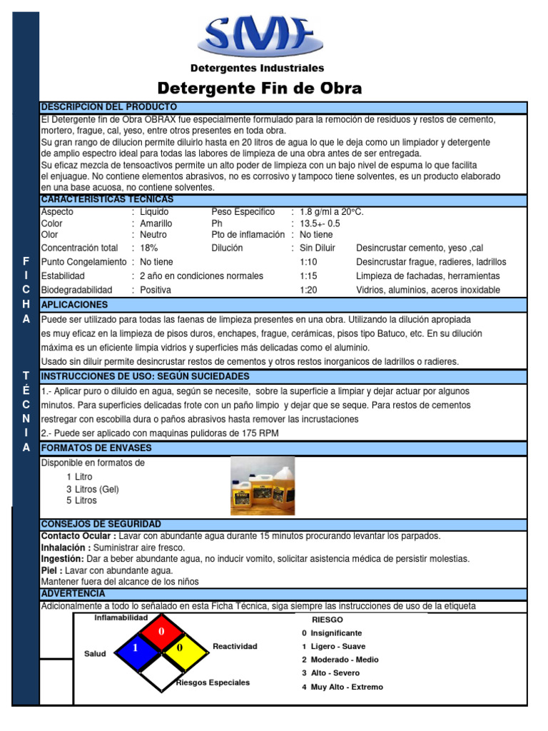 Fin de Obra Obrax | PDF | Agua | Detergente
