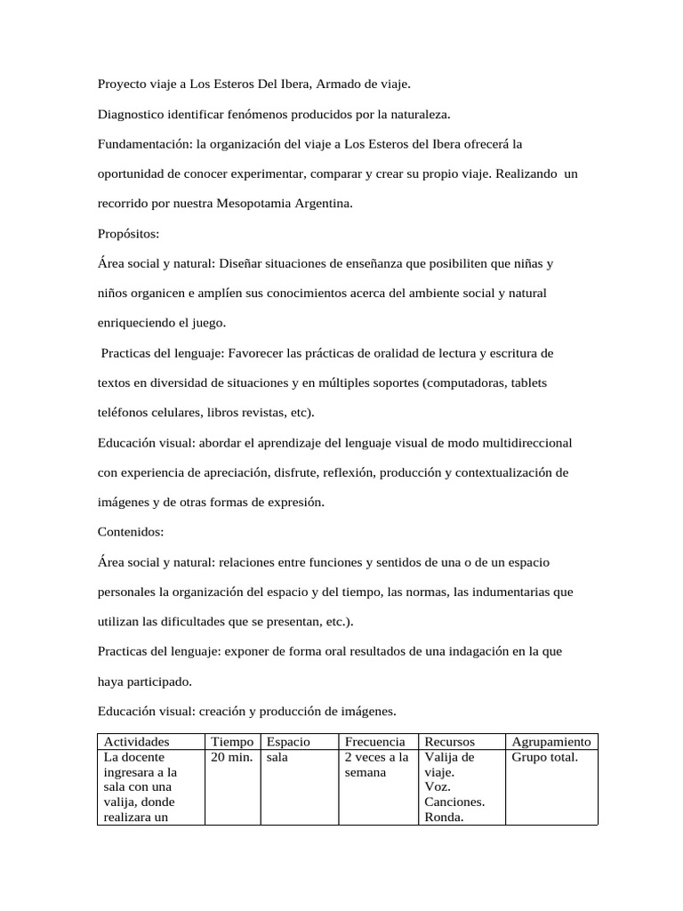 Proyecto Escolar: Viaje a Esteros del Ibera | PDF | Aprendizaje
