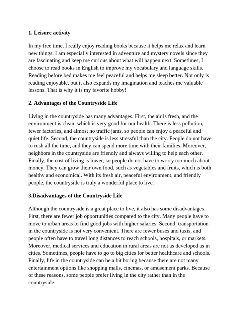 Advantages and Disadvantages of City vs. Countryside Living | PDF ...