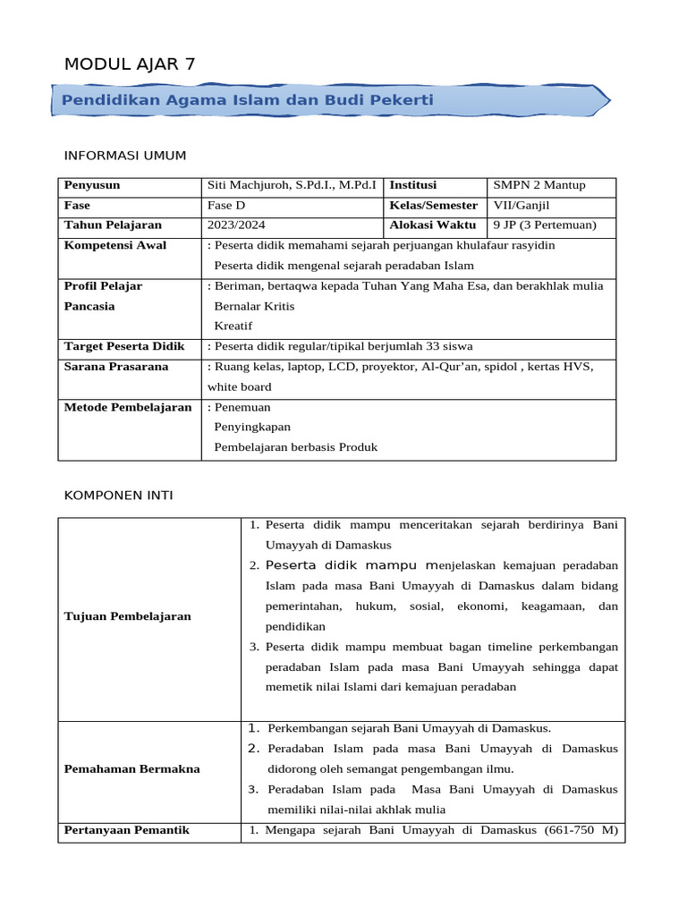 Modul Ajar 6 Damaskus Pusat Peradaban Timur Islam | PDF