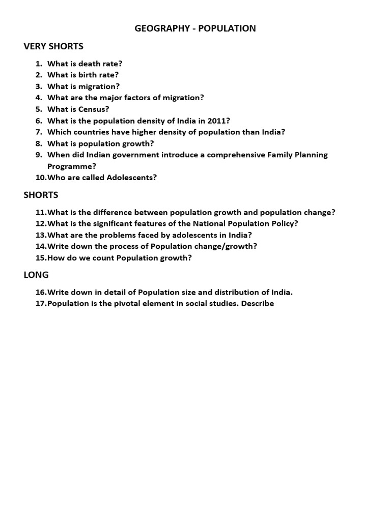 GEOGRAPHY - Population Questions To Find Answers | PDF
