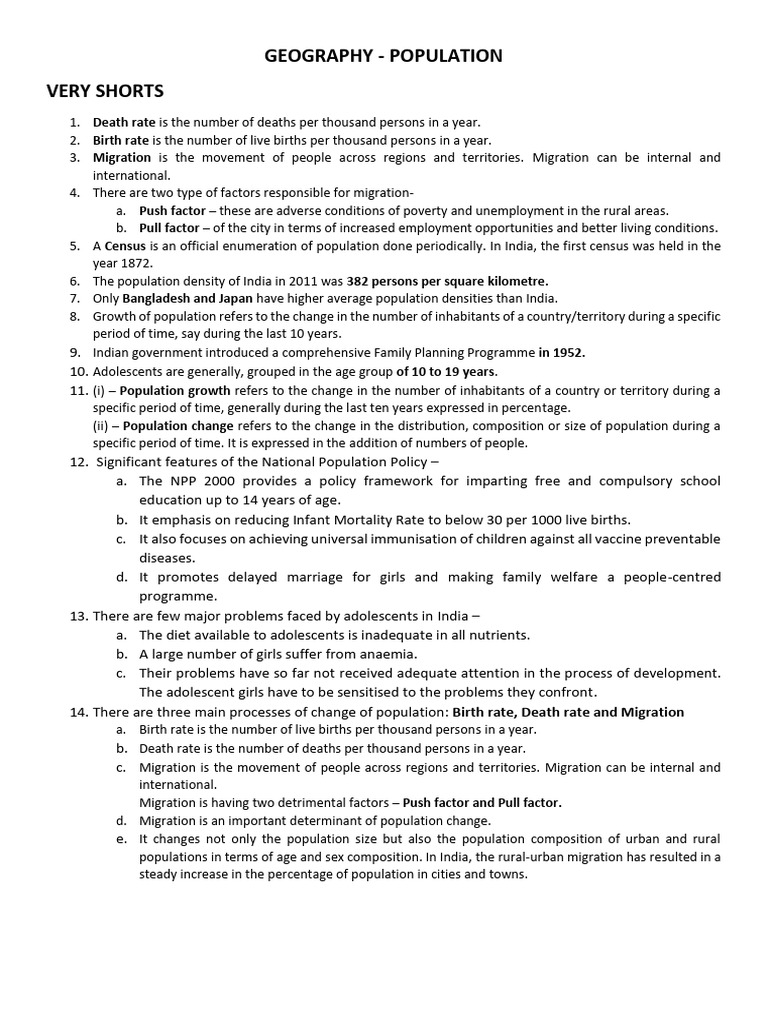 GEOGRAPHY - Populations Answers | PDF | Human Migration
