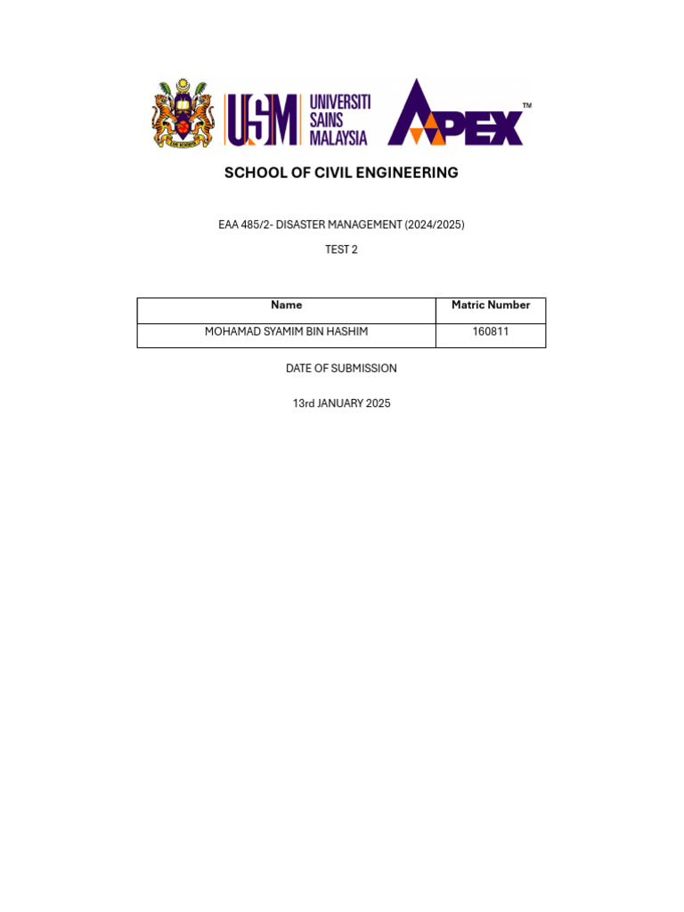 Mohamad Syamim Bin Hashim (160811) Test 2 | PDF | Tsunami | Fukushima ...