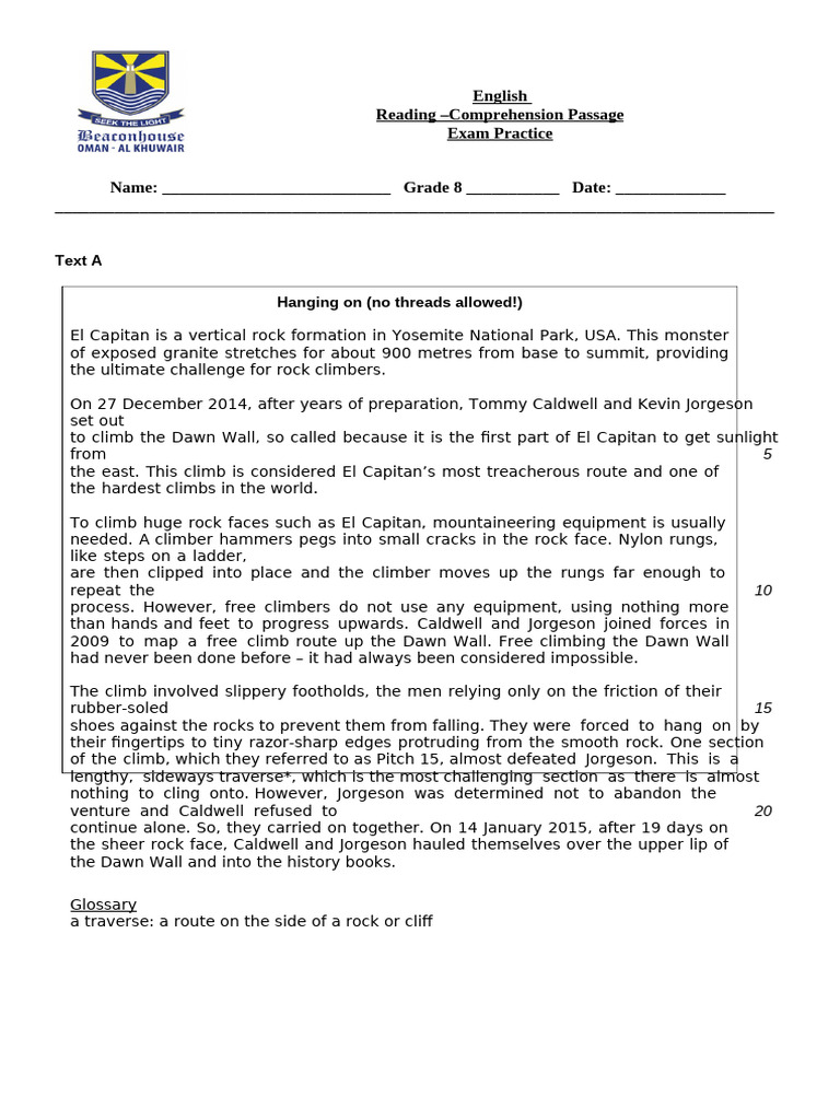 Reading Comprehension- Exam Practice Task | PDF | Adventure Travel