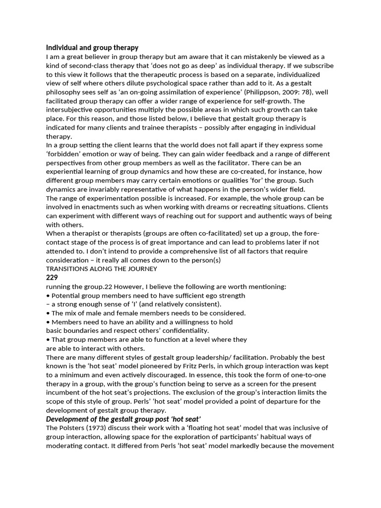 Individual and Group Therapy | PDF | Psychotherapy | Gestalt Therapy