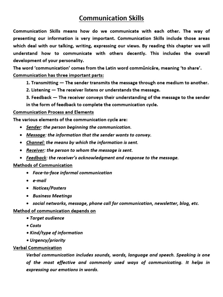 Munication Skills Notes | PDF | Communication | Part Of Speech