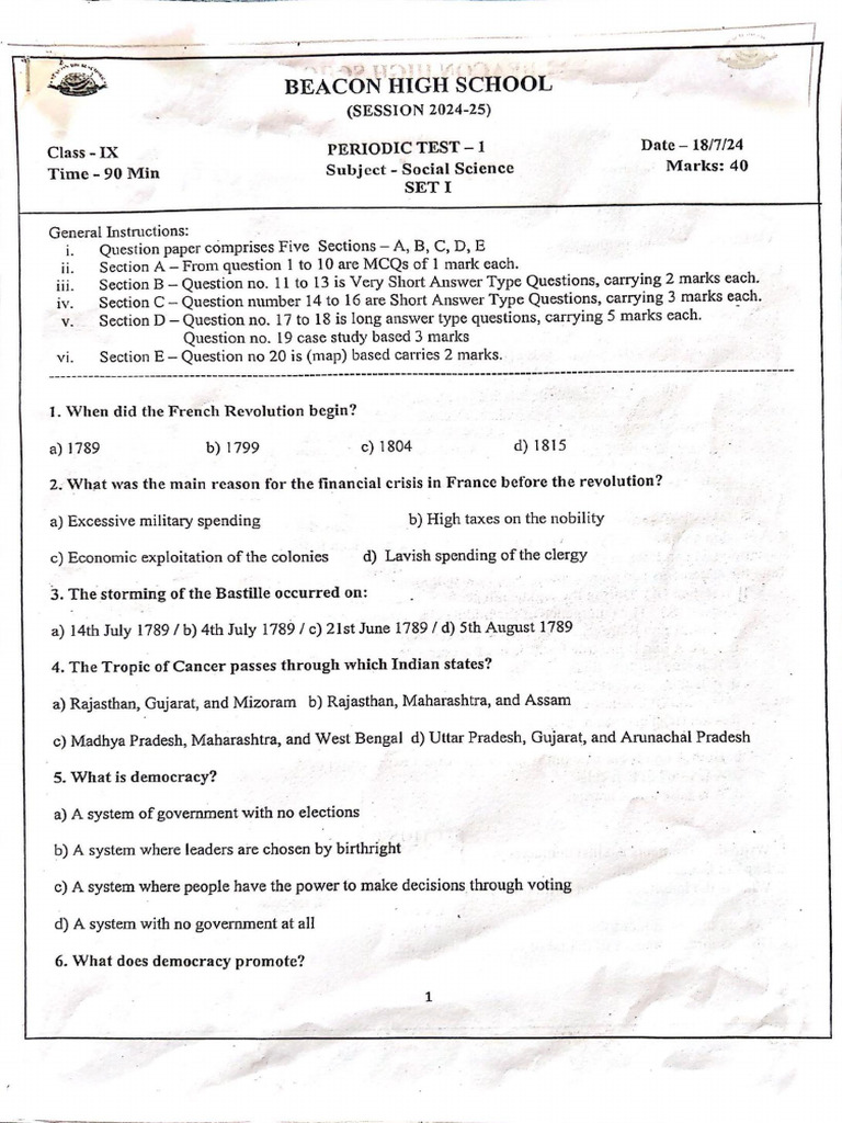 SST Question Paper 2024-25 | PDF