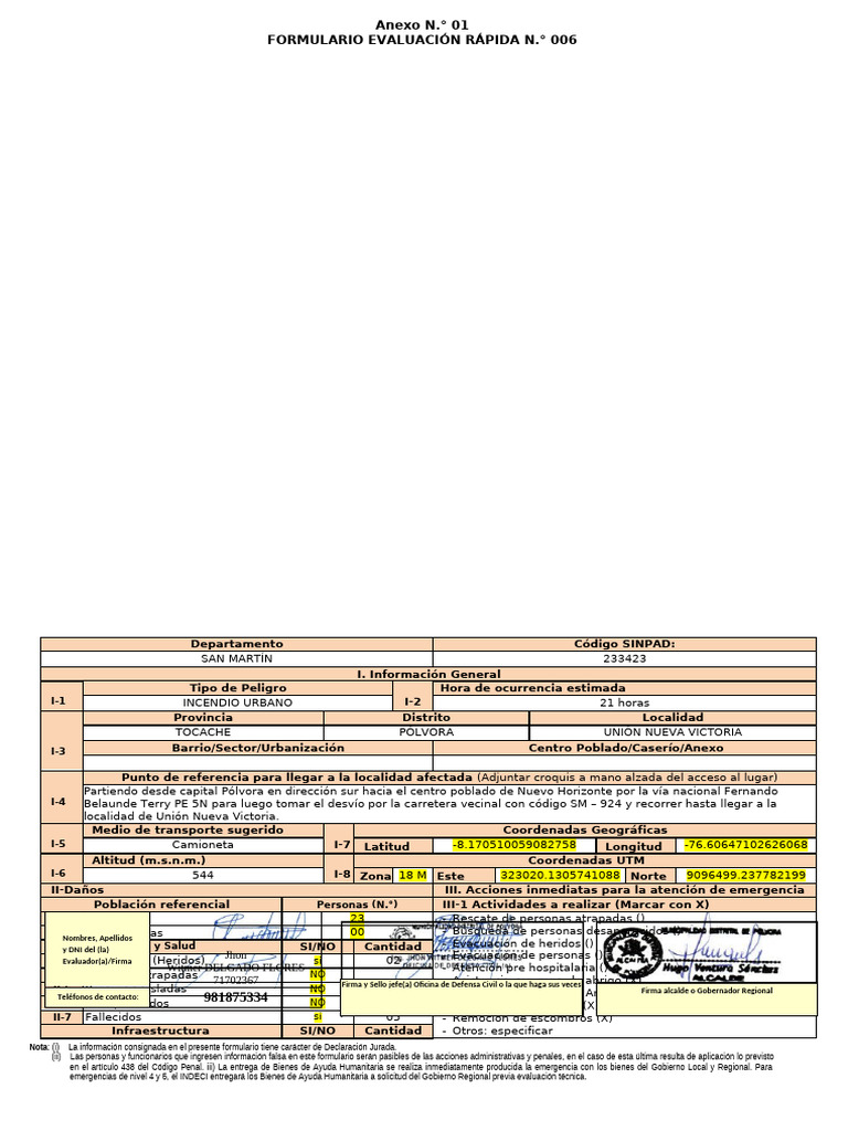 Anexo 01 Formulario Evaluacion Rapida | PDF