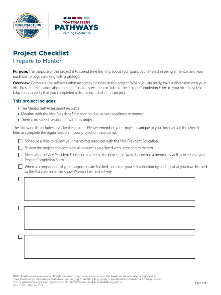 Prepare To Mentorproject Checklist | PDF
