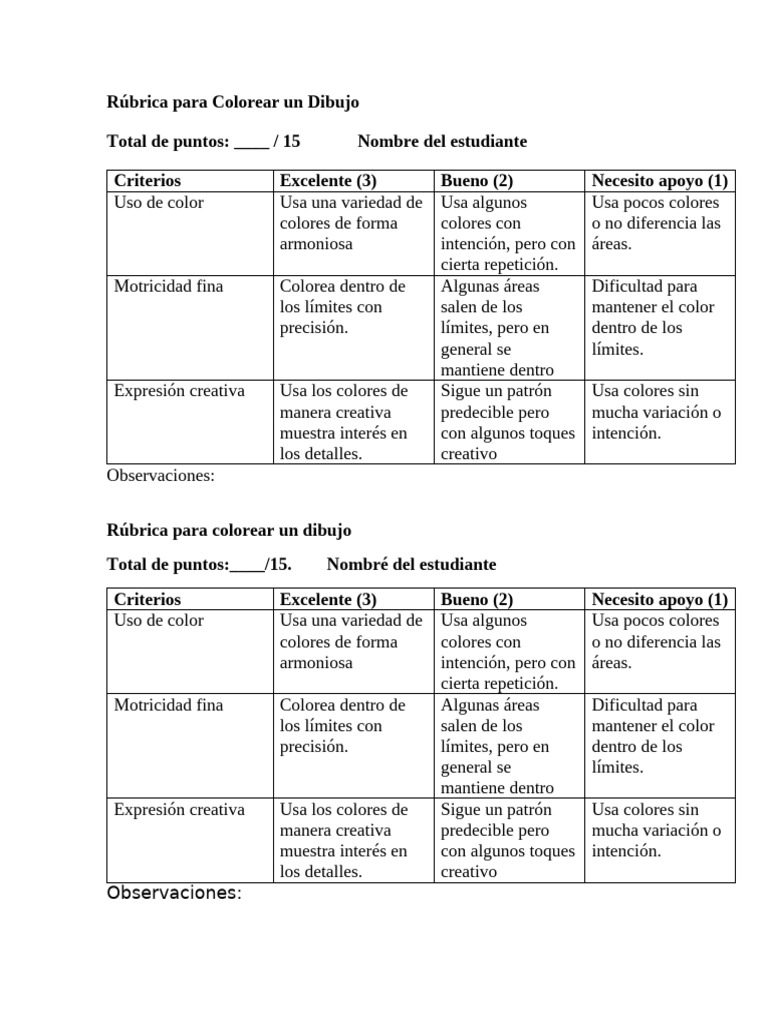 rublica para niños especiales | PDF
