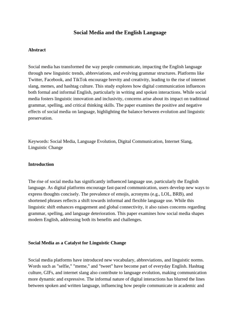 Social Media and English Language | PDF | Social Media | Popular ...