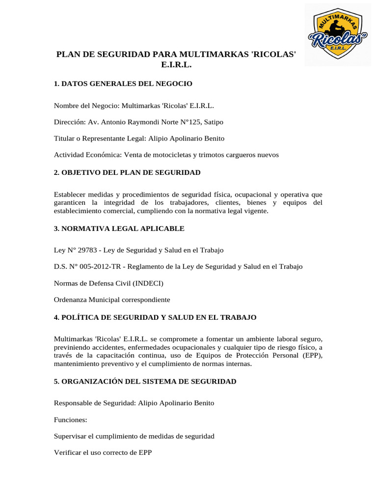 PLAN DE SEGURIDAD PARA MULTIMARKAS | PDF | Valores | Seguridad Pública