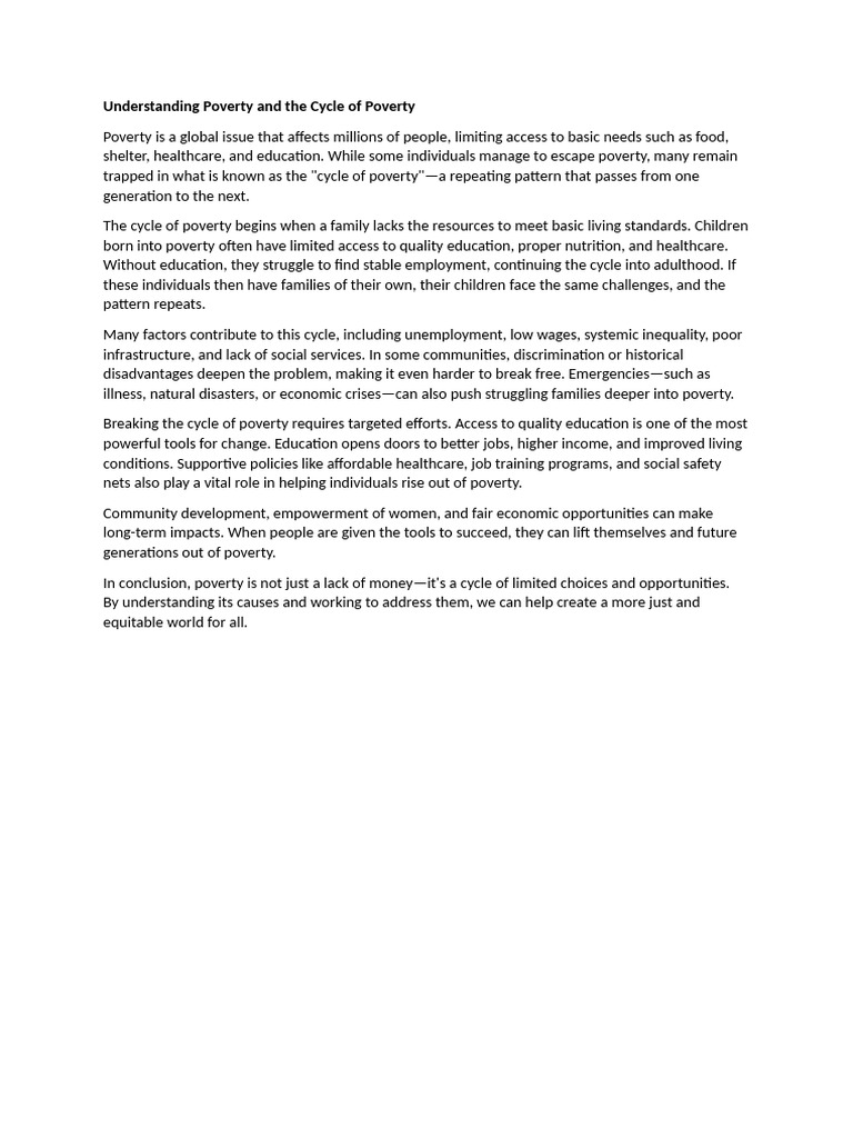 Understanding the Poverty Cycle | PDF