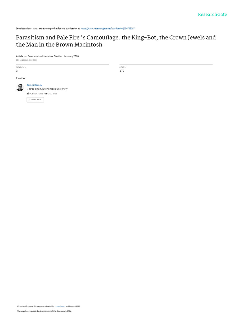 "Parasitism and Pale Fire's Camouflage; the King-Bot, the Crown Jewels and the Man in the Brown ...