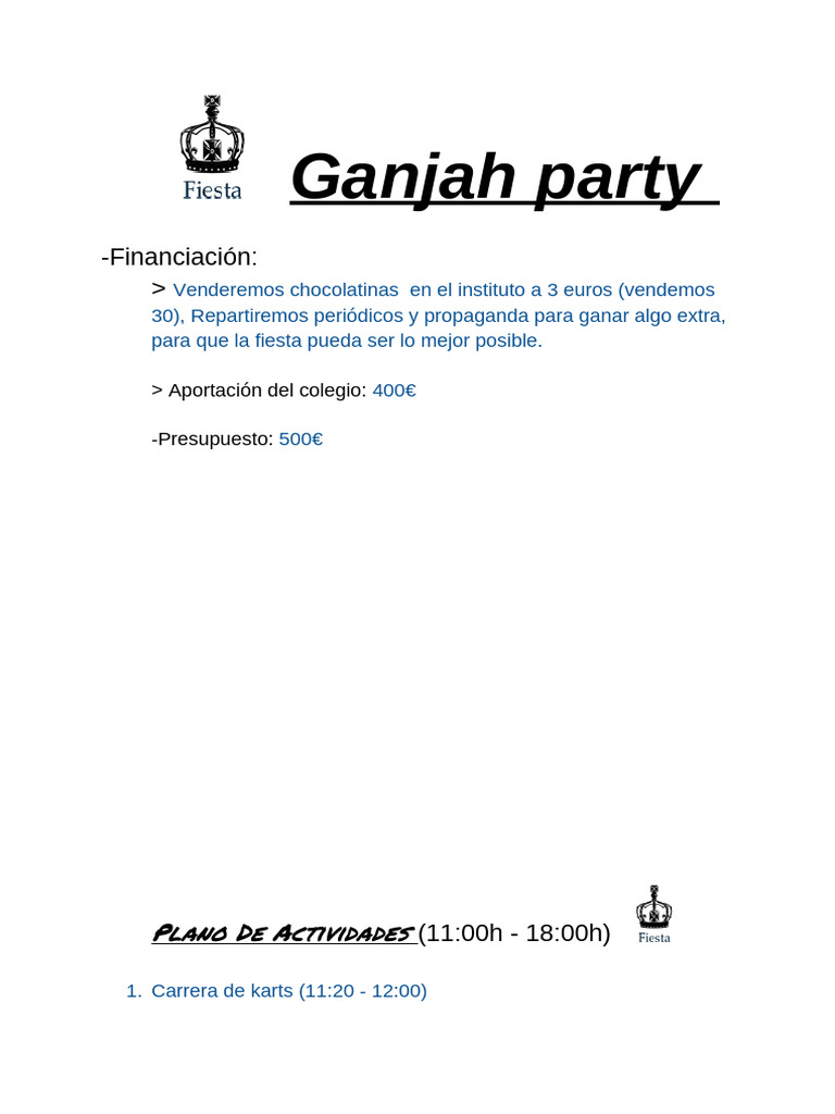 Fiesta Ganjah: Actividades y Presupuesto | PDF | Tiro al arco | Scoutcraft