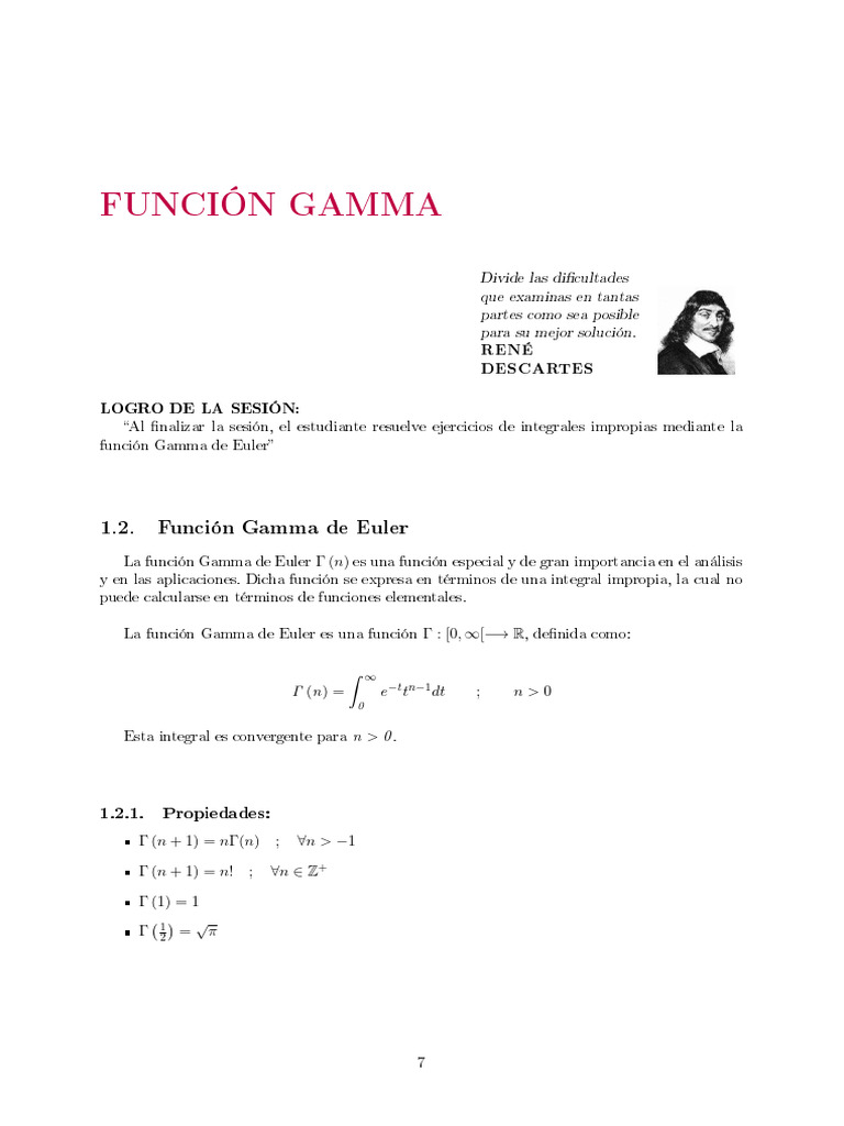 Función Gamma: Integrales Impropias y Ejercicios | PDF | Integral | Función (Matemáticas)