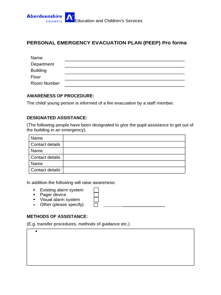 Personal Emergency Evacuation Plan Blank Proforma | PDF