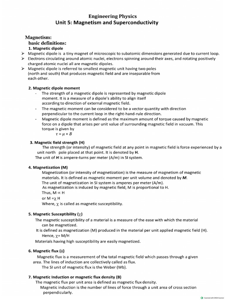 Physics Unit 5 Magnetism and Superconductivity | PDF