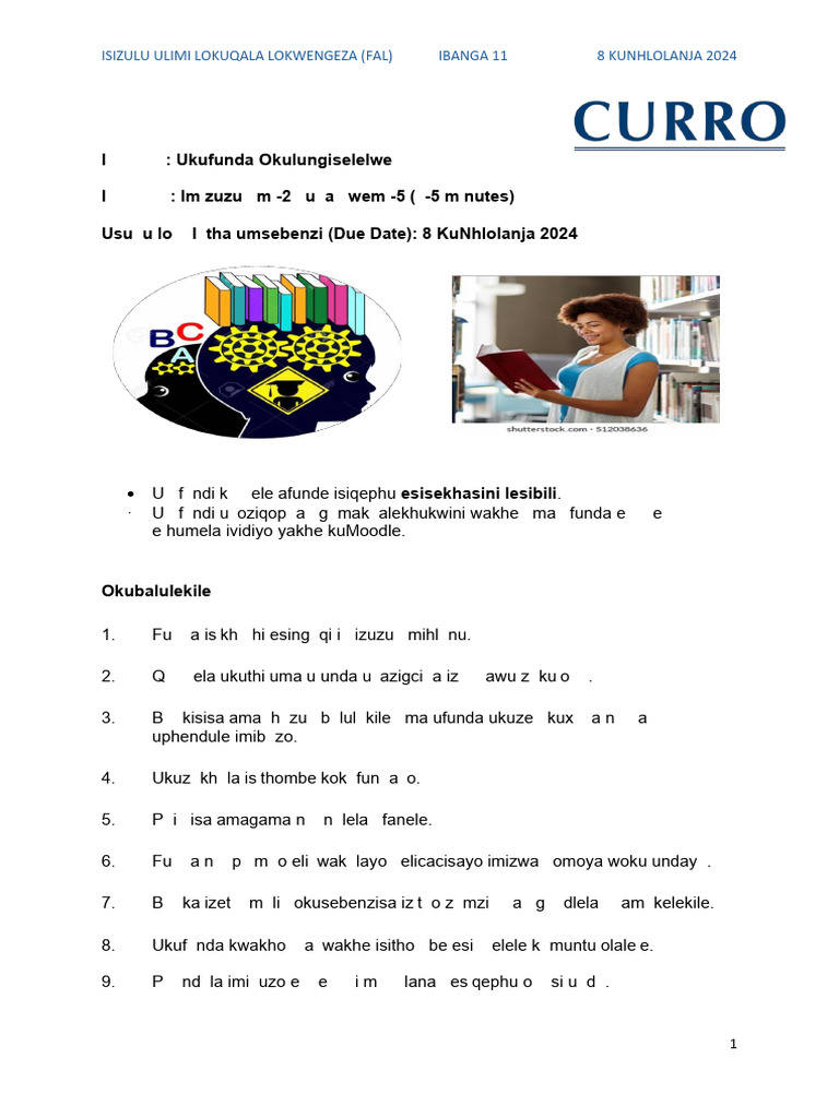 2024 Task 1 Grade 11 IEB Term 1 - Ukufunda Okulungiselelwe - Moderated | PDF