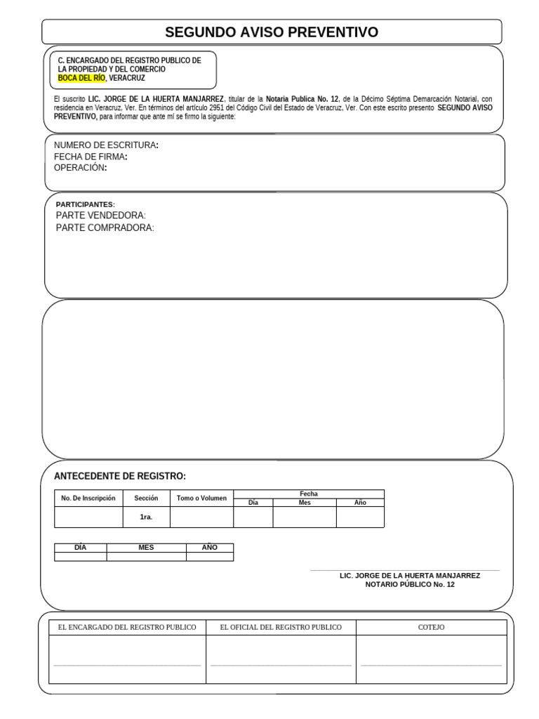 Segundo Aviso. - en Blanco | PDF