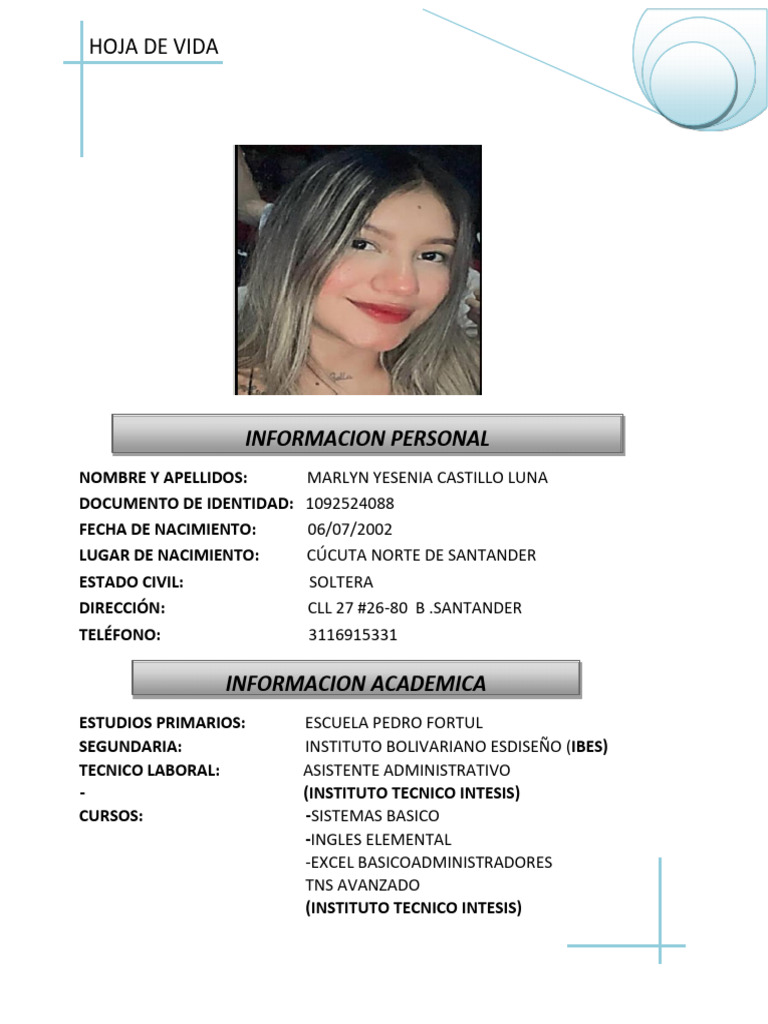 Hoja de Vida Marlyn Castillo PDF 1 | PDF