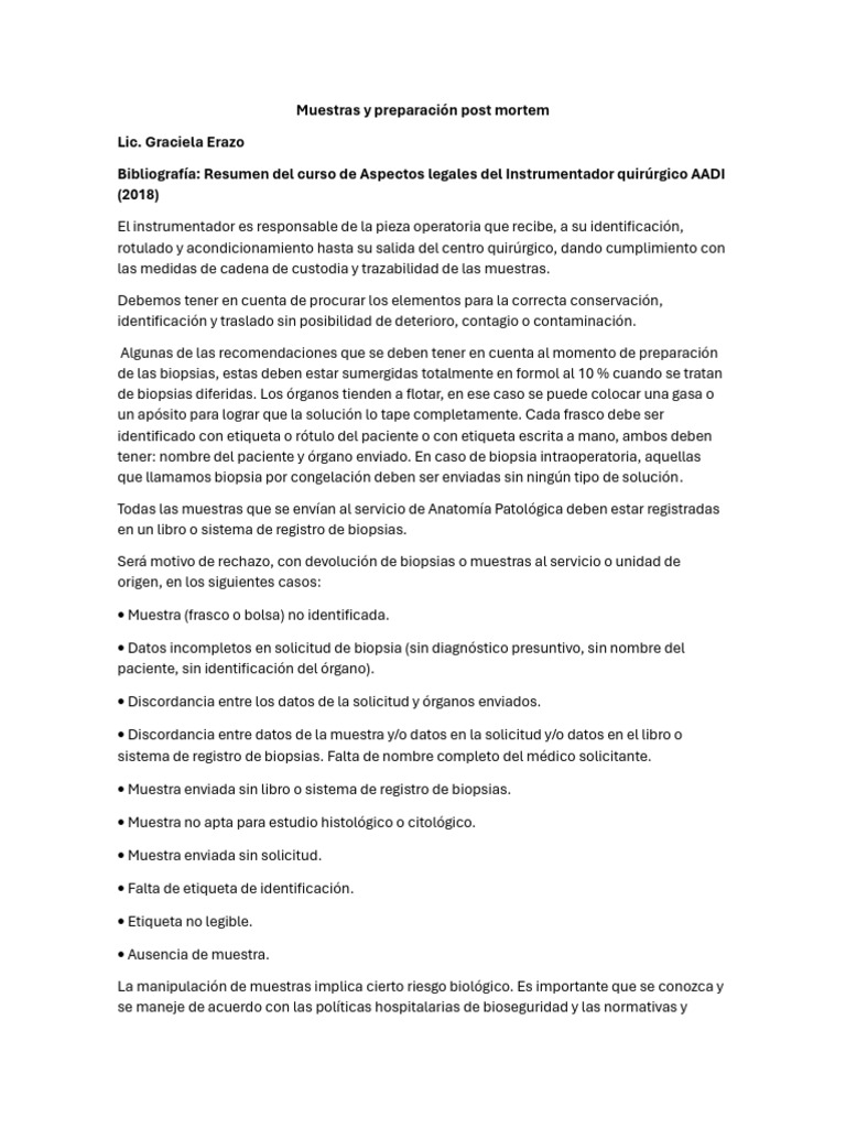 Muestras y Preparación Post Mortem | PDF | Cadáver | Biopsia