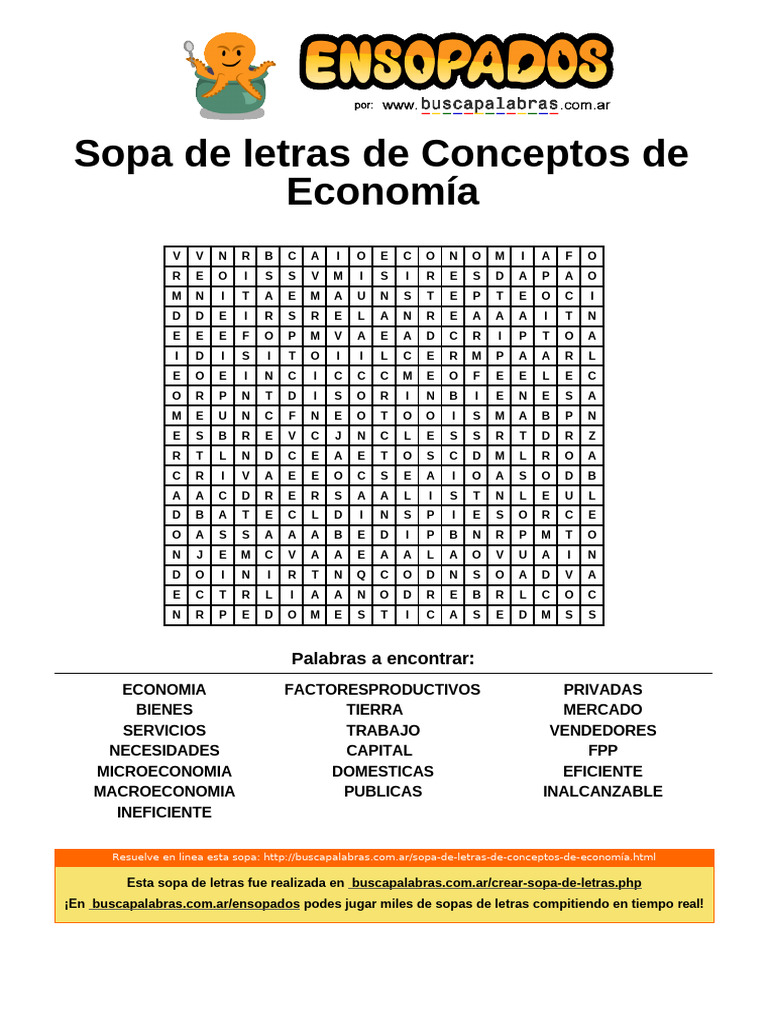Sopa de Letras de Conceptos de Economía | PDF | Economias | Ciencias económicas