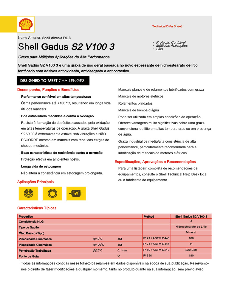 Shell Gadus S2 V100 NLGI 3 | PDF | Lítio