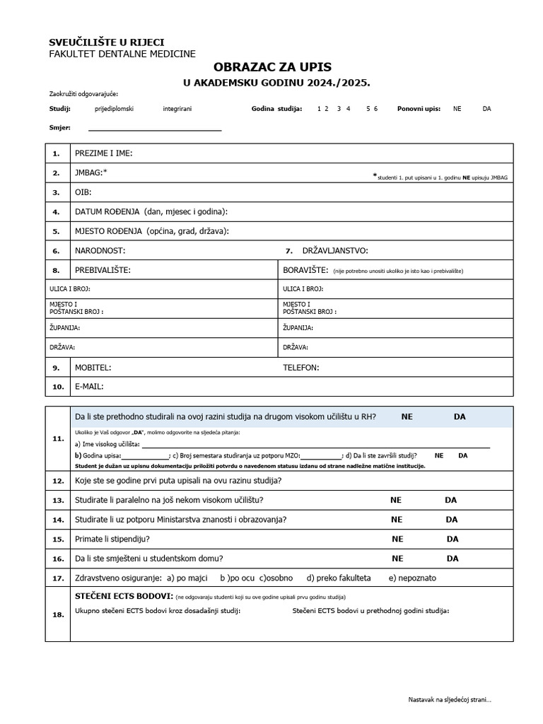 Obrazac-za-upis-2024-2025-1 | PDF