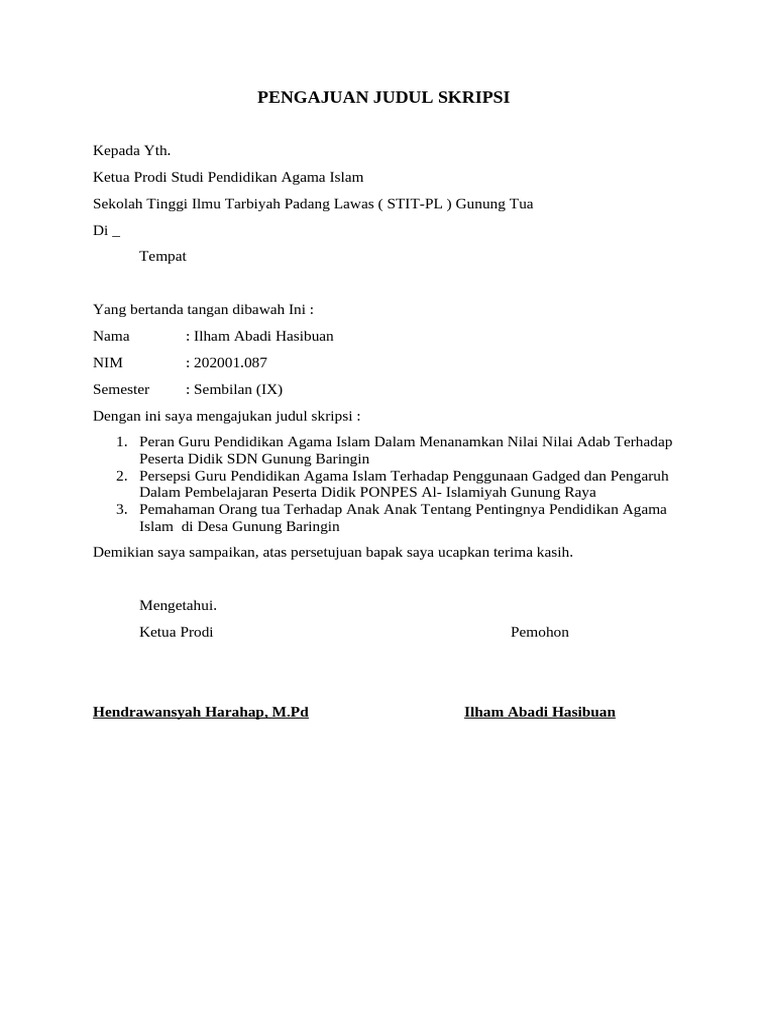 FORMAT PENGAJUAN JUDUL PROPOSAL SKRIPSI (Autosaved) .Docx11 | PDF
