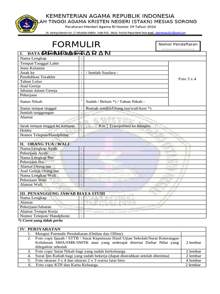 Pendaftaran Mahasiswa STAKN Mesias Sorong | PDF