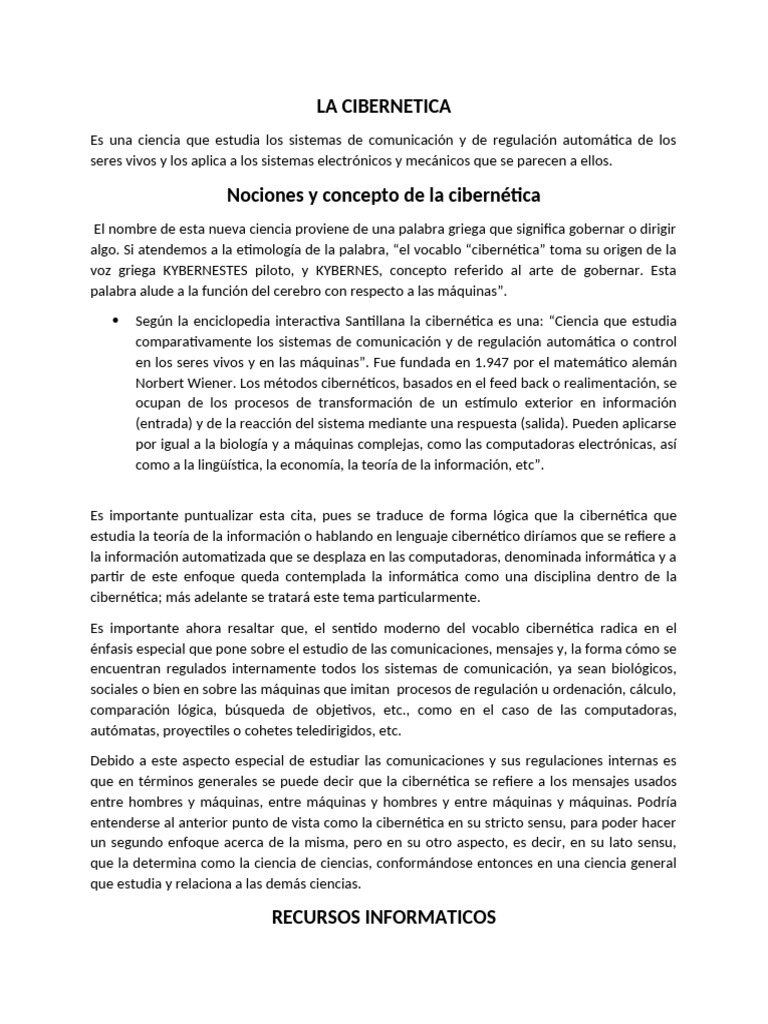 La Cibernetica | PDF | Cibernética | Informática