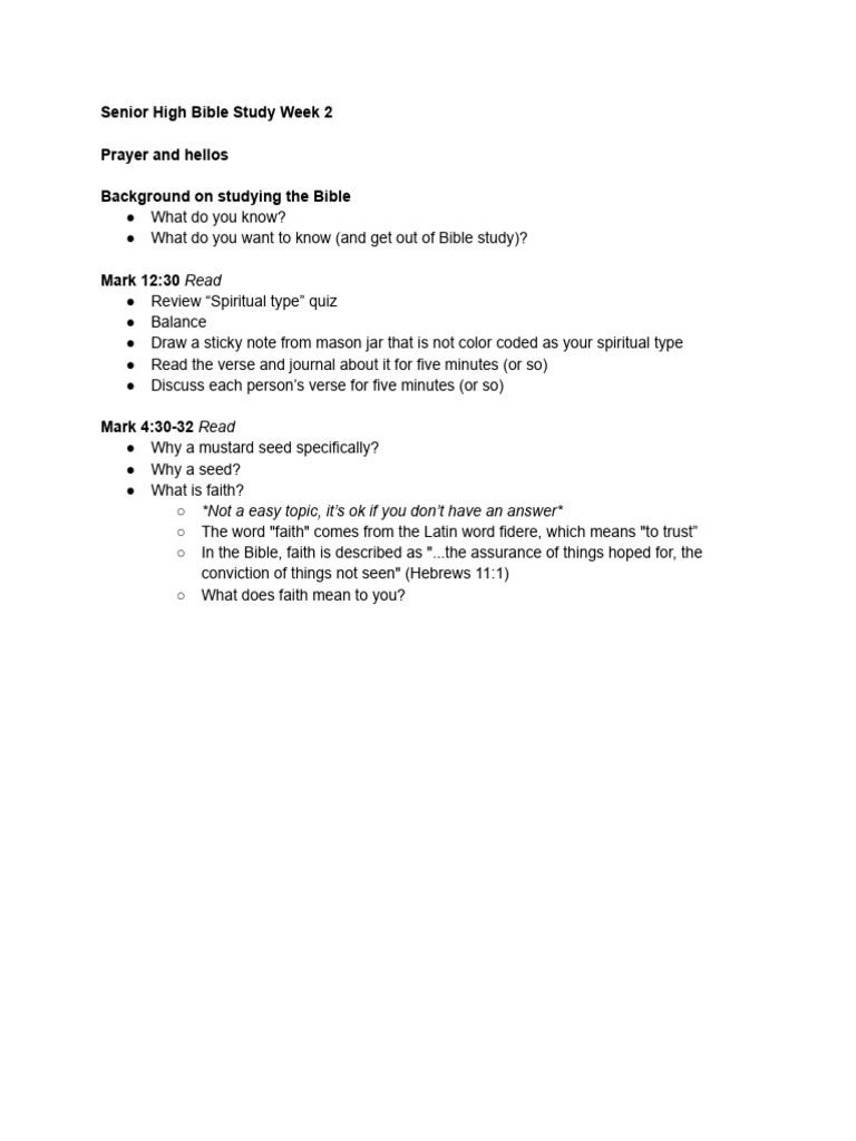 Senior High Bible Study Week 2 | PDF