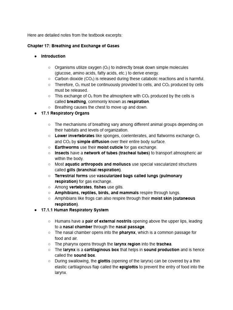 Breathing and Exchange of Gases | PDF | Respiratory System ...
