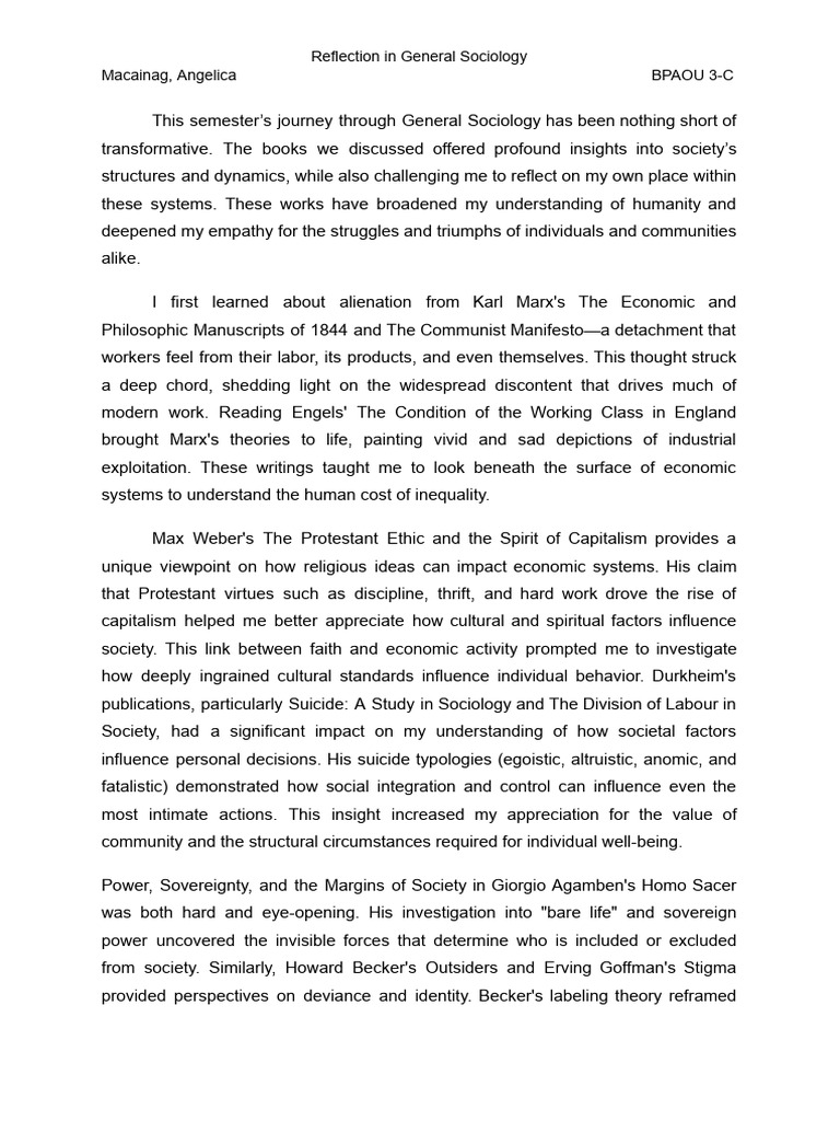 Macainag, Angelica - GenSoc - Reflection | PDF | Sociology ...