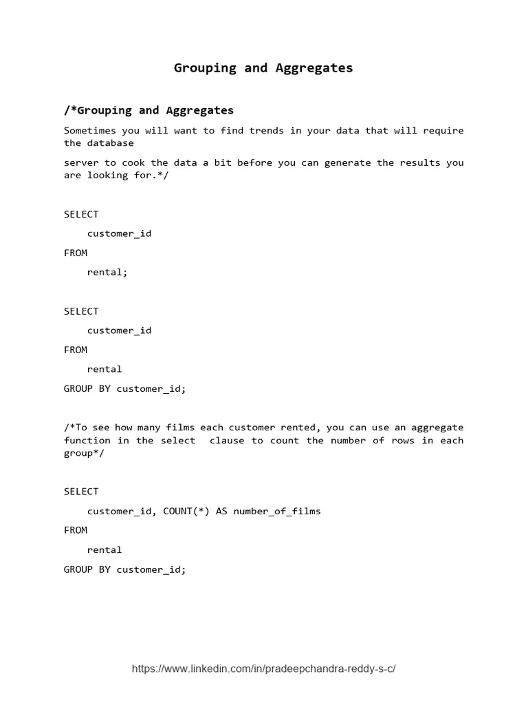 Grouping and Aggregate 1674115851 | PDF | Data Management | Computer Programming