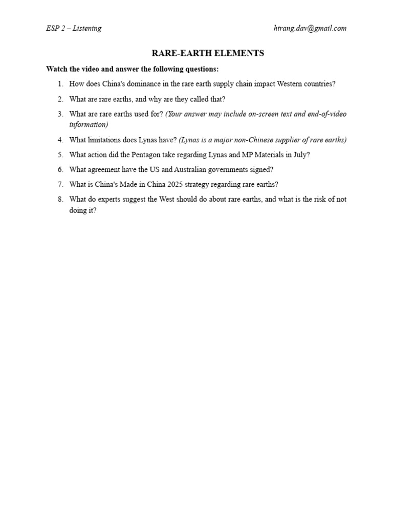 Impact of Rare Earths on Global Supply Chains | PDF