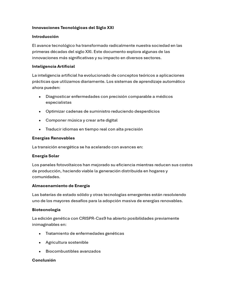 Innovaciones Tecnológicas Del Siglo XXI | PDF