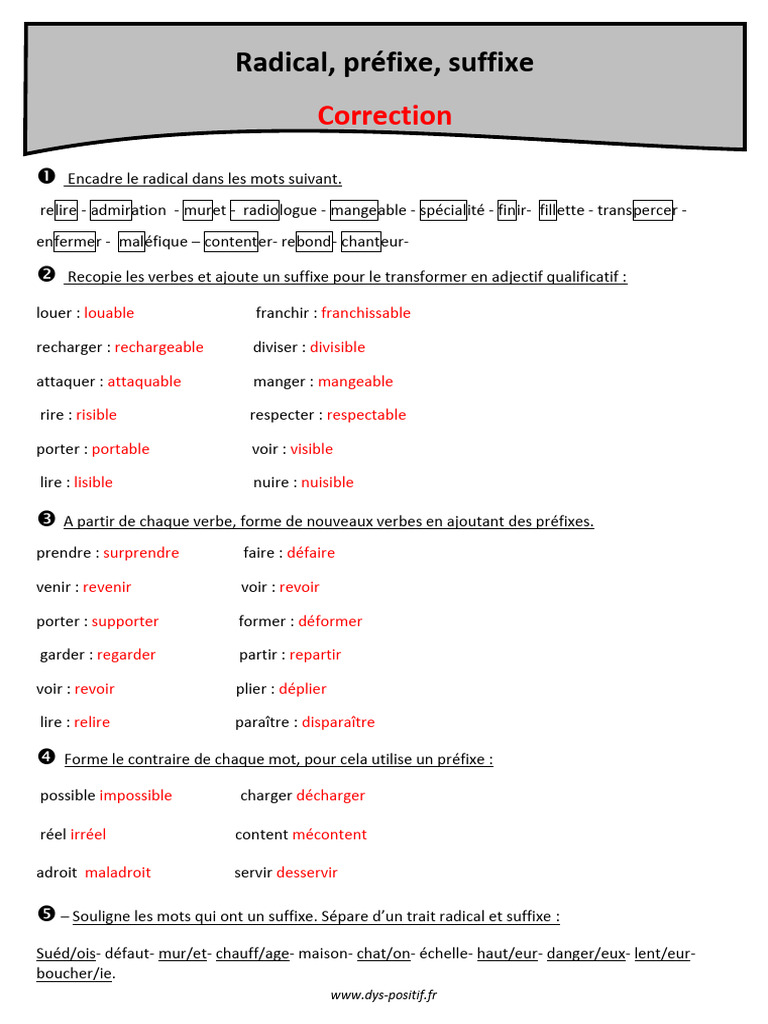 Exercices sur préfixes et suffixes CM2 | PDF