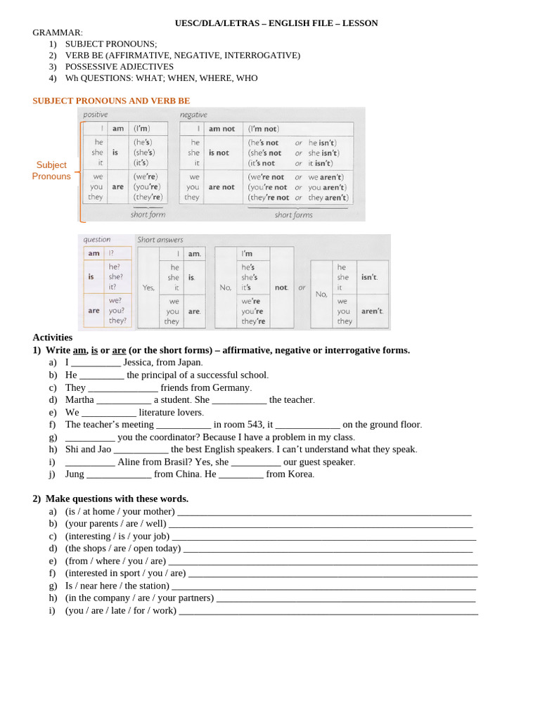 1C - GRAMMAR EXPLANATION AND ACTIVITIES | PDF | English Language | Language Families