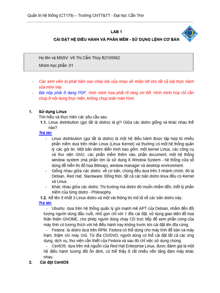 ThuyB2105562 CT179 QTHT Lab1 2023 2024 | PDF