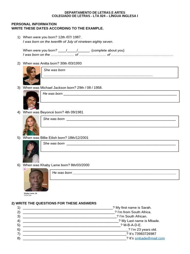 Personal Information Questionnaire Template | PDF