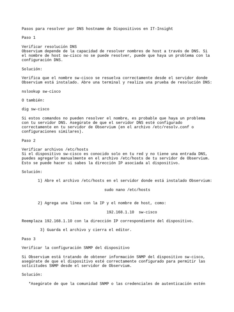 Troubleshooting Hostname, DNS Dispositivos Observium | PDF | sistema de nombres de dominio ...