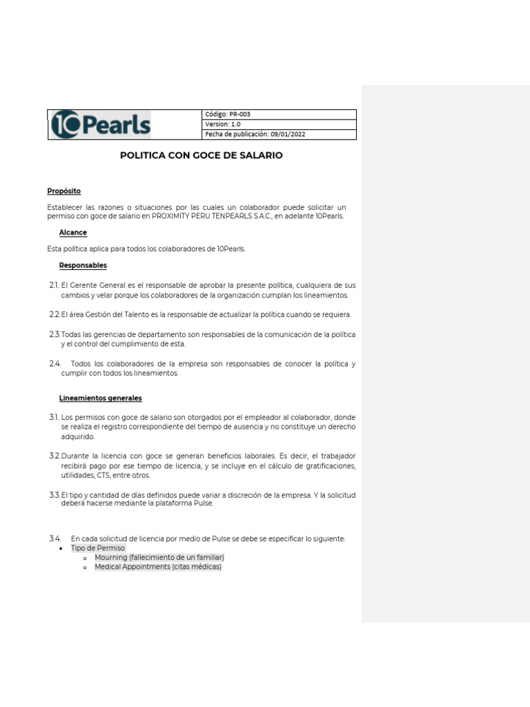 PR-003 - Permiso - Con - Goce - de - Salario (2) | PDF | Instituciones ...