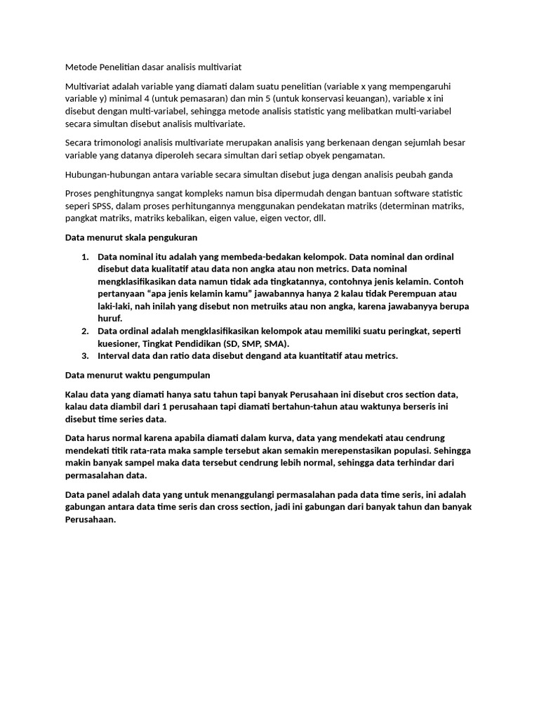 Metode Analisis Multivariat dalam Penelitian | PDF