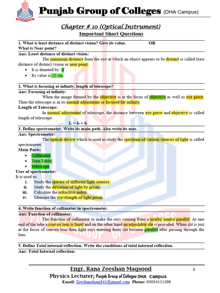 Chapter 10 (Optical Instruments) | PDF | Optics | Optical Fiber