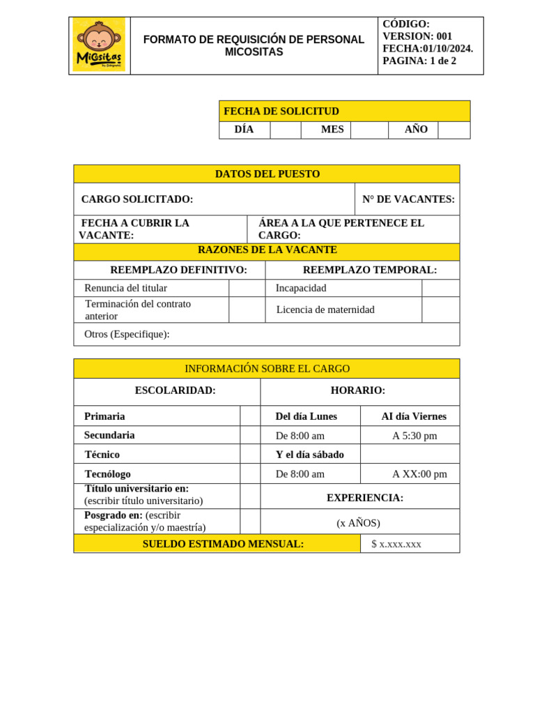Formato de Requisicion de Personal | PDF