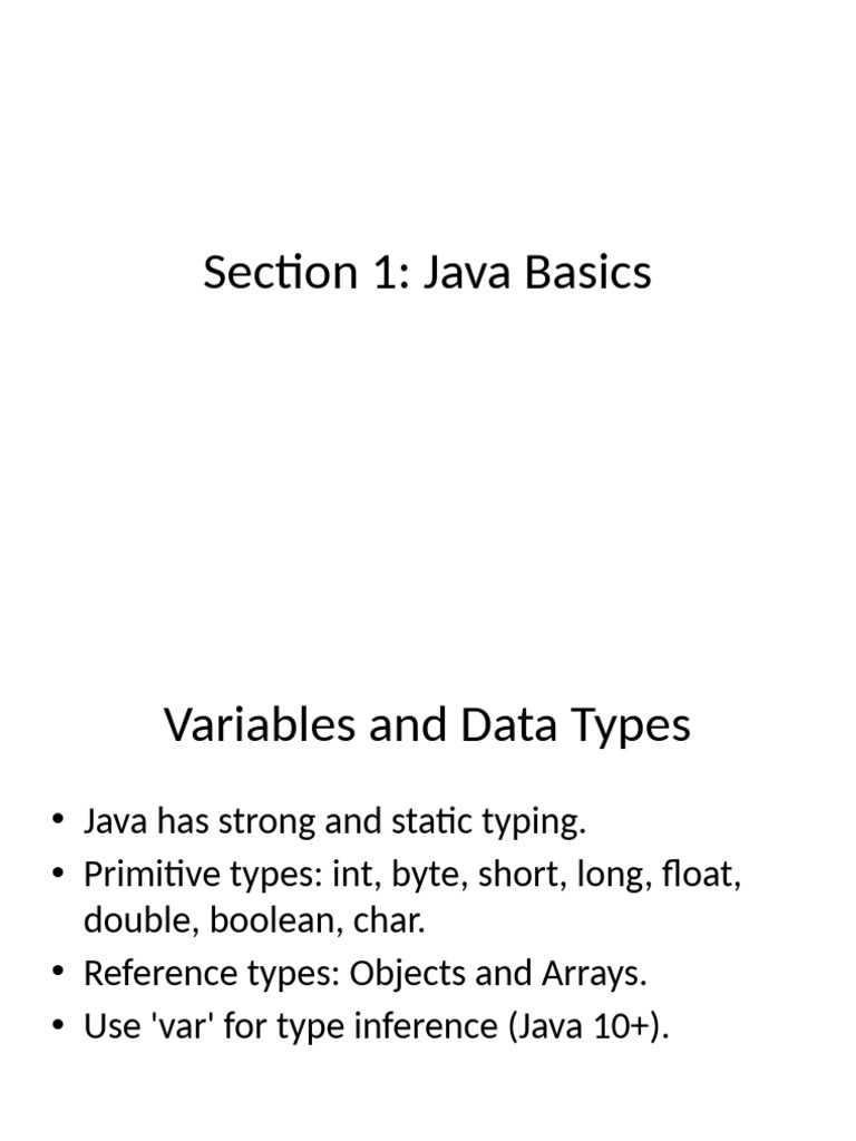 Section 1 Java Basics | PDF