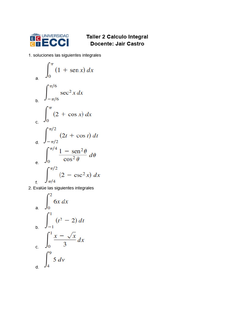 Taller 2 Calculo Integral | PDF