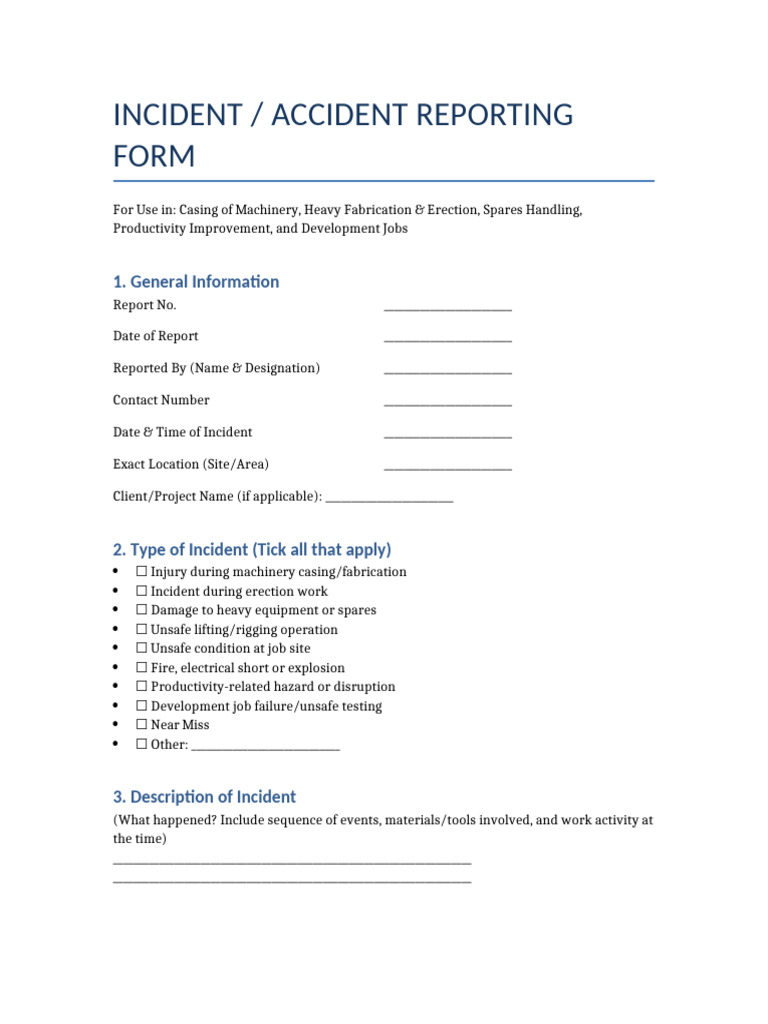 Incident Accident Reporting Form | PDF | Safety | Occupational Safety ...